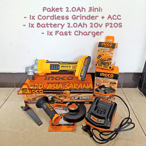 Jual Cordless Angle Grinder 4" INGCO / Gerinda Tangan 4 Inch Baterai ...