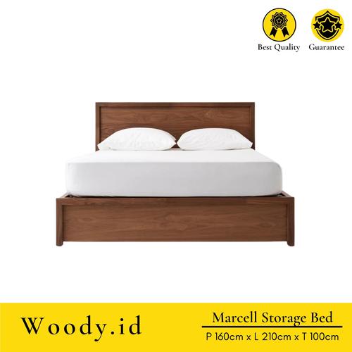 Jual Marcell Storage Bed Dipan Minimalis 6 Laci - Natural Walnut, Queen ...
