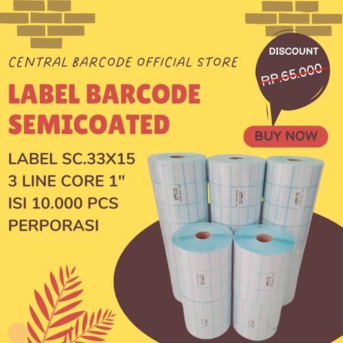 Jual BARCODE LABEL SEMICOATED 33X15 3 BARIS CORE 1" ISI 10RB GAP ...