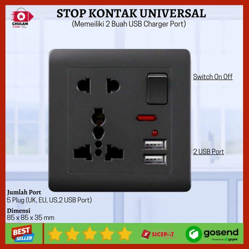 Jual Stop Kontak Colokan Dinding Universal + 2USB Socket With On Off ...