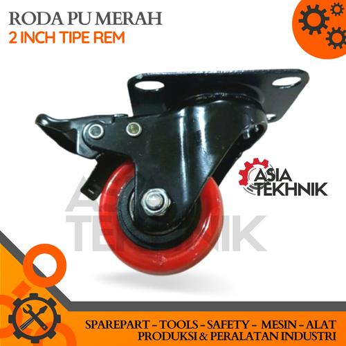 Jual Roda PU Merah 2 Inch Plat Tipe Rem Double Ball Bearing - Jakarta ...