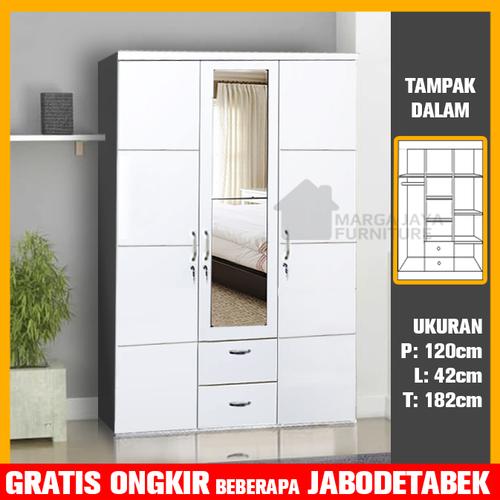 Promo lemari pakaian 3 pintu Full putih nevada + cermin putih. lapis ...