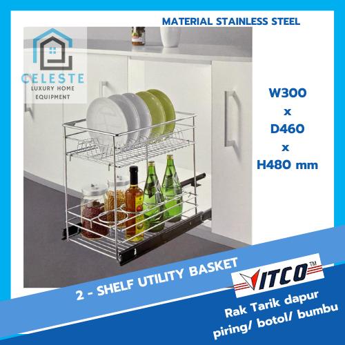 Jual VITCO 2 Shelf Utility Basket/ Rak Tarik Dapur untuk Piring Botol ...