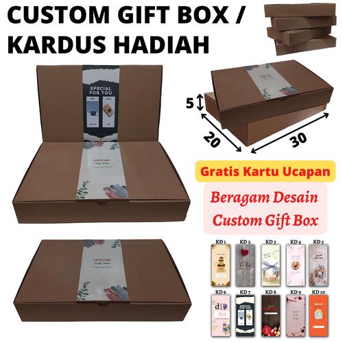 Jual Custom Kardus Box Hadiah Gift Box 30x20x5cm Gratis Custom Kartu Ucapan - KD 1 - Kab. Bogor ...