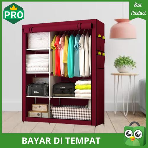 Jual Lemari Kain 2 Sisi Portable Rangka Besi Lemari Dengan Gantungan ...