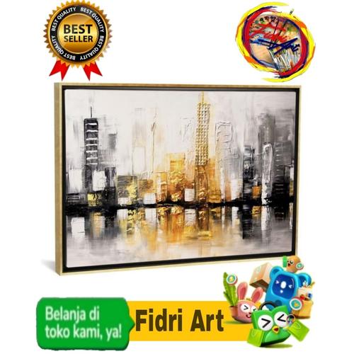 Jual lukisan modern semi abstrak malam perkotaan - 120x60 - Kab ...