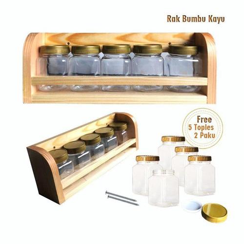 Jual Rak Bumbu Dapur Kayu Set,5 Toples Bumbu Dapur Kayu/Tempat Bumbu ...