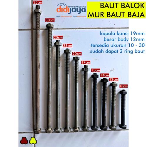 Jual Baut Blandar - Baut Kayu Balok Baja kunci 19mm panjang 12cm + 2 ...