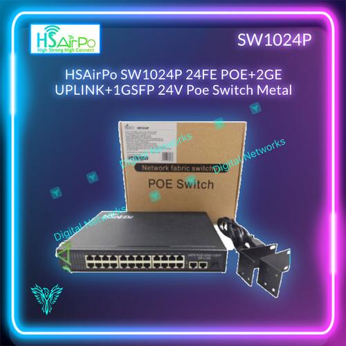 Jual HSAirPo SW1024P 24port POE + 2GE uplink + 1GSFP 24V Poe Switch poe ...