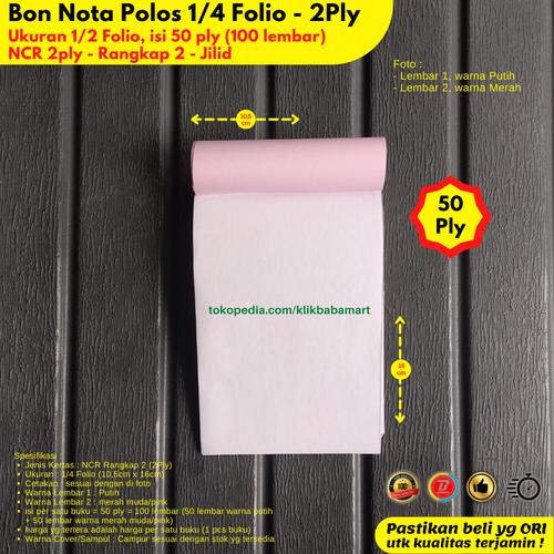 Jual NOTA BON NCR POLOS KOSONG 1/4 FOLIO RANGKAP 2 ISI 50PLY - Kota ...