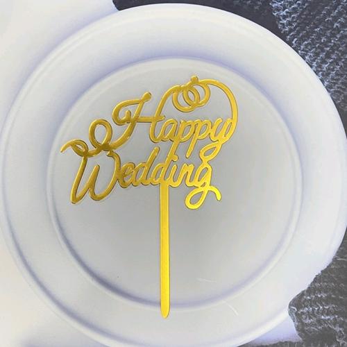 Jual Cake topper akrilik/Topper kue Happy Wedding/cake topper happy ...