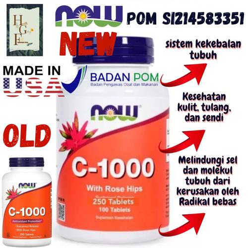 Jual Now foods C1000 vitamin C sustained realesae with rose hip 250 ...
