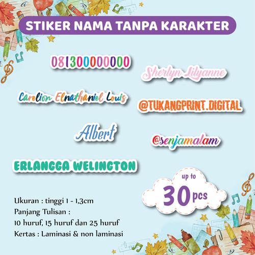 Jual STIKER STICKER LABEL NAMA TANPA KARAKTER WATERPROOF MURAH - MAX. 10 Huruf, Non Laminasi ...