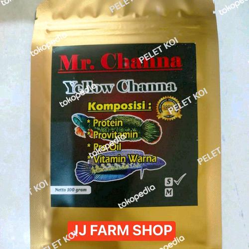 Jual pelet Mr Channa yellow kuning gold 100gram pakan ikan hias base gold - kemasan 50gram ...