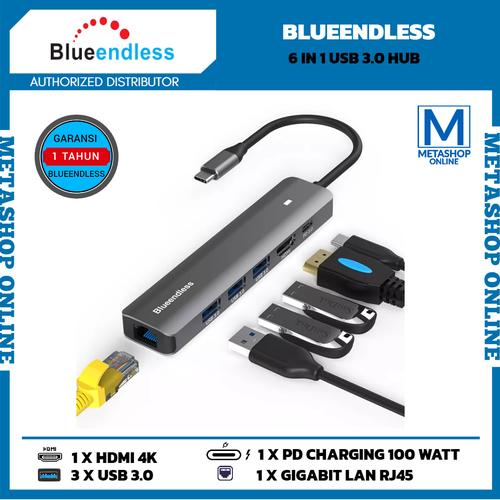 Jual BLUEENDLESS 6in1 USB 3.0 Type C HUB LAN RJ45 HDMI 4K PD Charging ...