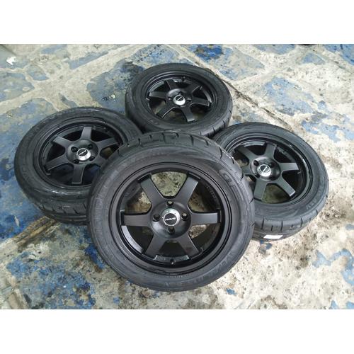 Jual velg pelek mobil racing seken te 37 ring 15 baut 4x100 plus ban ...