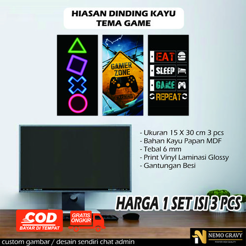 Jual HIASAN DINDING KAYU | POSTER KAYU TEMA GAME ZONE - GAME #1 - Kab ...