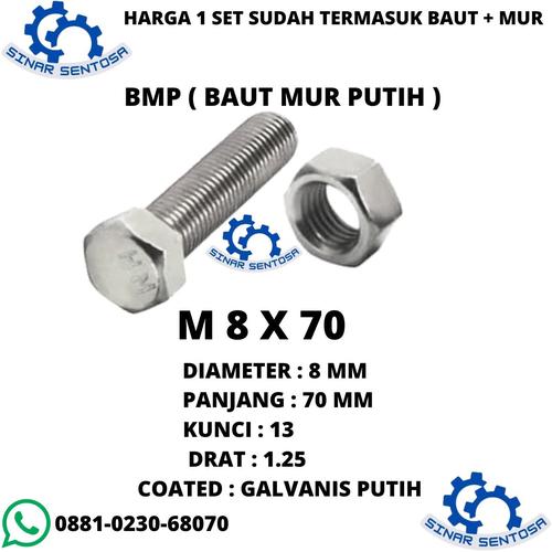 Jual BMP - BAUT MUR PUTIH M 8 X 70 ''HARGA 1 SET MUR + BAUT'' - Jakarta ...