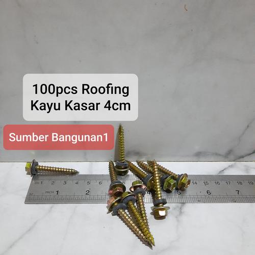 Jual Roofing kayu drat kasar 4cm 100pcs sekrup atap skrup kuning karet ...