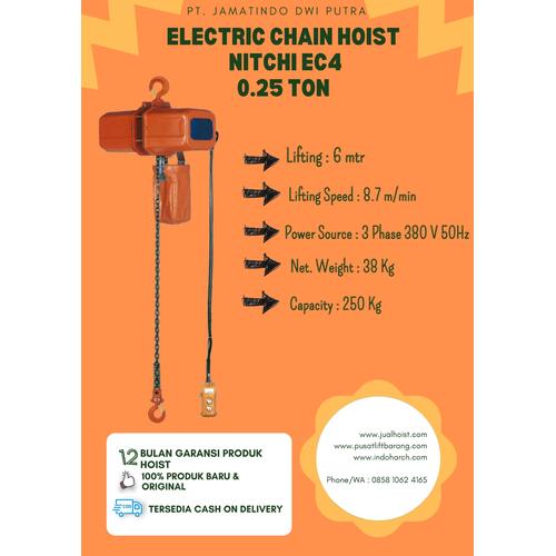 Jual ELECTRIC CHAIN HOIST NITCHI EC4 Cap. 250 Kg - Kab. Tangerang ...
