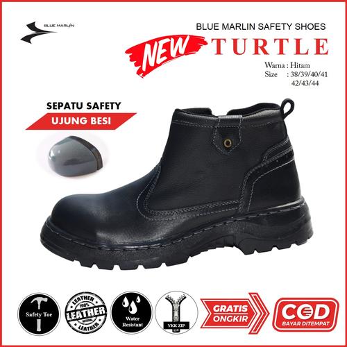 Jual SEPATU SAFETY SHOES BLUE MARLIN HITAM KULIT ASLI TURTLE - 39 - Kab ...