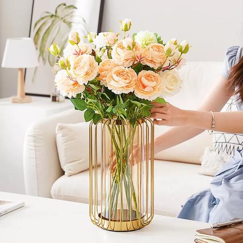 Jual Vas Bunga Kaca Nordic Glass Metal Golden Hollow Flower Vase Holder ...