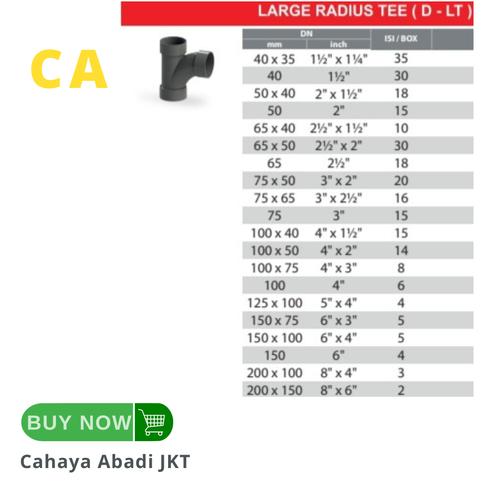 Jual TEE Y LARGE RADIUS 4x2 IN PVC RUCIKA - D LT - Jakarta Pusat ...