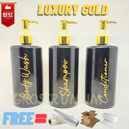 Jual Botol Sabun Cair Pump Hitam Gold Aesthetic 500ml Luxury - LOTION ...