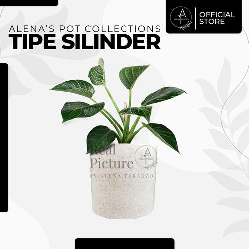 Jual POT TERASO PUTIH POT SILINDER POT BUNGA MINIMALIS TERAZZO - Putih ...