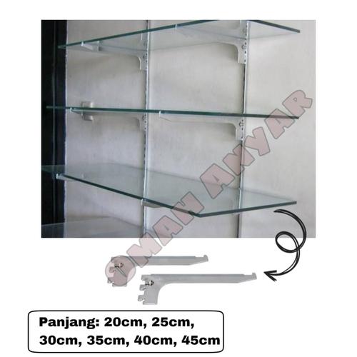 Jual Daun Braket Kaca Rak Kaca tempel Dinding Tembok uk 25cm 1 pasang ...