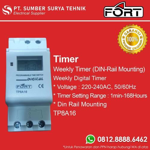 Jual Weekly Timer (DIN-Rail Mounting) TP8A16 220-240VAC, 50/60Hz FORT ...