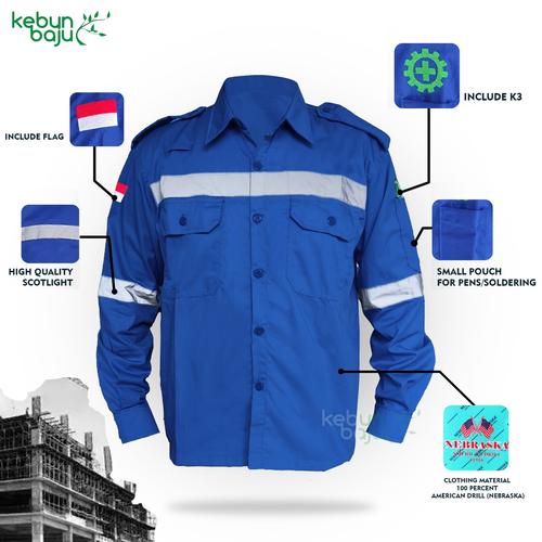 Jual COD seragam Panjang US. Drill kemeja kerja seragam bengkel Biru ...