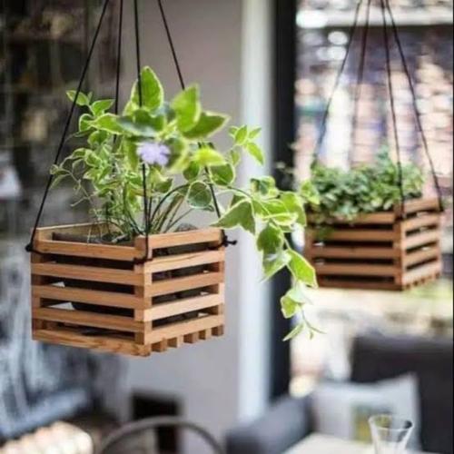 Jual Pot Gantung dari Kayu, isi 3 Pcs/ Set Berikut Kawat Galvanis (SM ...