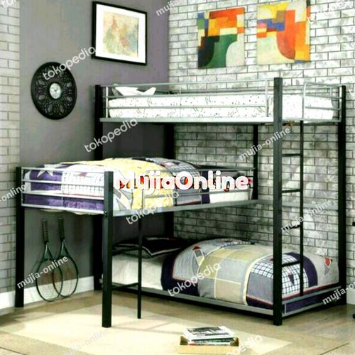 Jual Ranjang Besi Susun 3 Divan Tingkat Tiga Kuat Upper Bunk Bed Modern ...