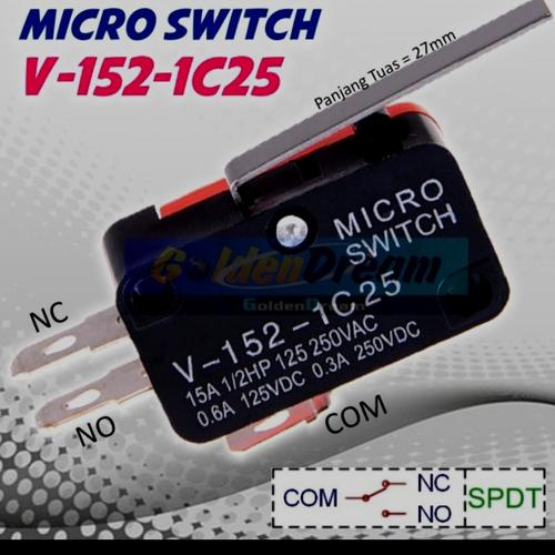 Jual micro switch v 152 1c25 Saklar Limit Micro Tuas Plat panjang 27mm ...