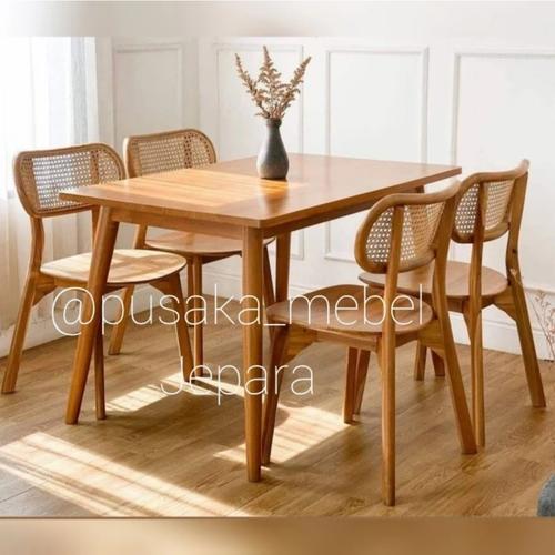 Jual set meja makan 4 kursi rotan kayu jati, buffet tv rotan minimalis jati - Kab. Jepara ...