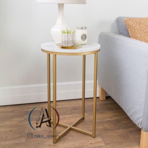 Jual round side table marmer meja samping rangka besi marmer asli meja ...