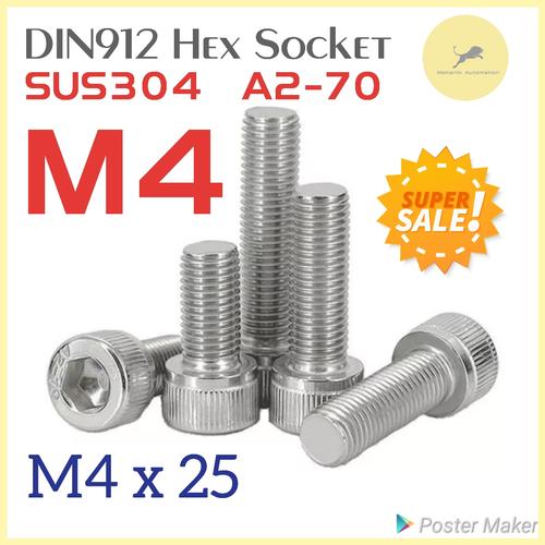 Jual Baut L M4x25 Socket SUS304 - Jakarta Timur - Mekanikautomation | Tokopedia