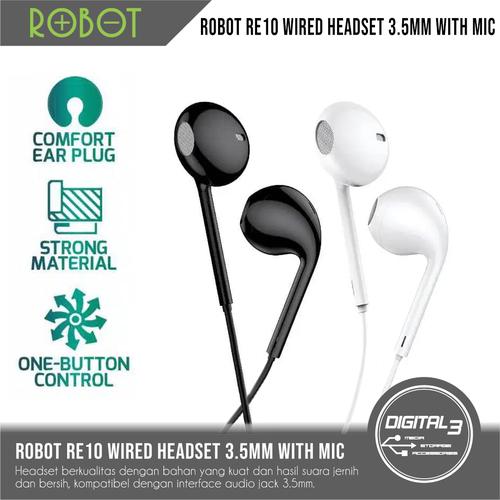 Jual Robot RE10 Wired Headset Earphone Handsfree With Mic Bass Jack 3 ...