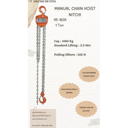 Jual MANUAL CHAIN HOIST NITCHI HE -50A Cap. 1 Ton - Kab. Tangerang ...