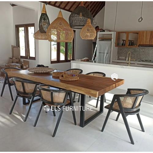 Jual Set dining table kayu solid trembesi kursi rotan 6 - Kab. Jepara ...