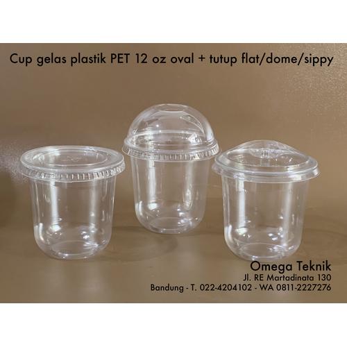 Jual Plastik Cup PET 12 oz oval + Tutup Flat/Dome/Sippy (Strawless ...