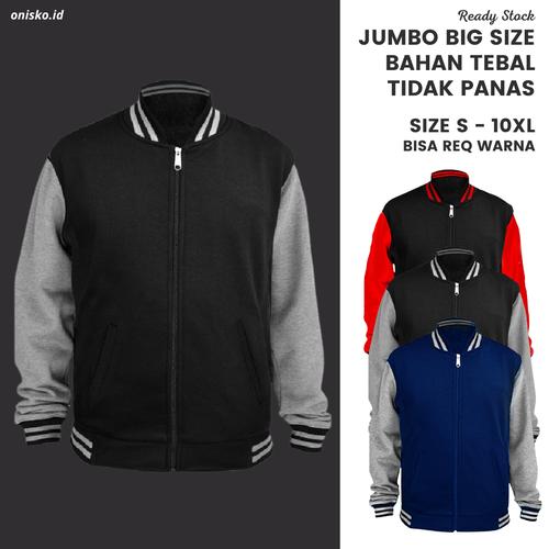 Jual (S-6XL) Jaket Varsity Jacket Bomber Resleting Polos 2 Warna Two ...