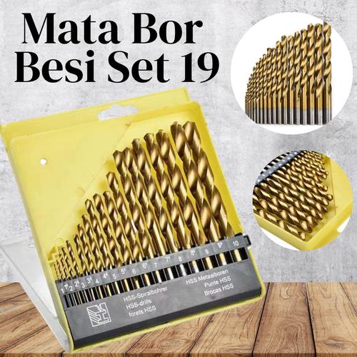 Promo Mata bor besi set 19 pcs //19 Piece HSS Drill Bit Set 1mm-10mm gold - Kota Surabaya ...