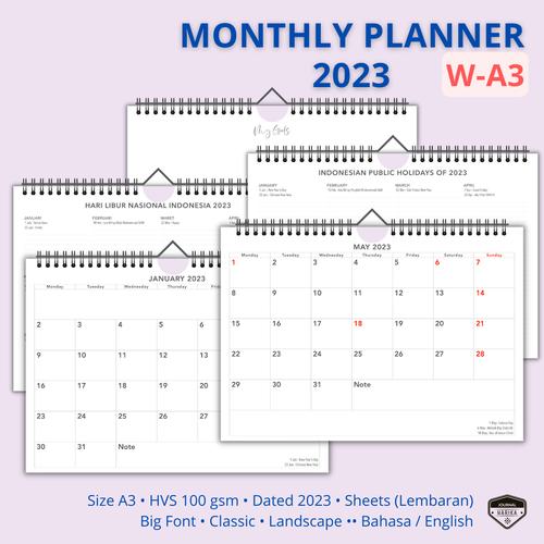 Jual Monthly Planner 2023 / Kalender | A3 / Landscape | Dinding - W.L ...