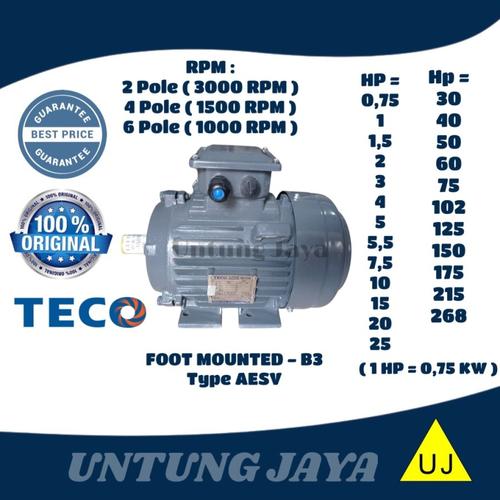 Jual ELEKTRO MOTOR TECO B3 FOOTMOUNTED 3 PHASE 1,5 HP 1,1 KW 2 POLE 3000RPM - Kota Surabaya ...