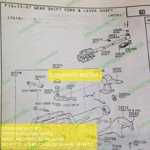 Jual 33548-30010 ORI TOYOTA BUSH SHIFT LEVER TRANSMISSION KIJANG 3K 4K ...