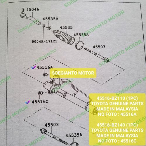 Jual 45516-BZ110 45516-BZ140 ORI TOYOTA BUSH STEERING RACK RUSH TERIOS ...