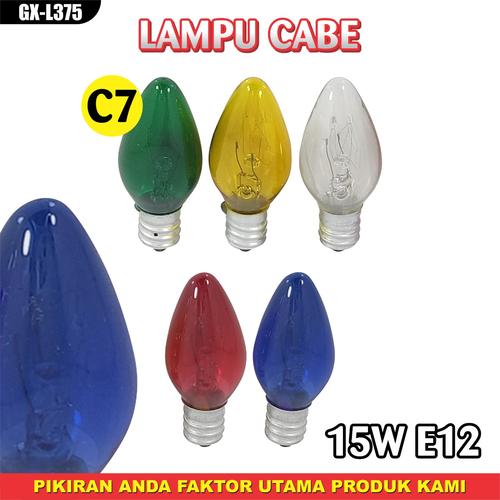 Jual Lampu Cabe Bohlam cabe C7 E12 15W Merah Biru Hijau Kuning Putih ...