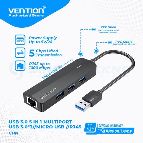 Jual Vention 3 Port USB 3.0 Hub with Gigabit Ethernet Adapter - Jakarta ...